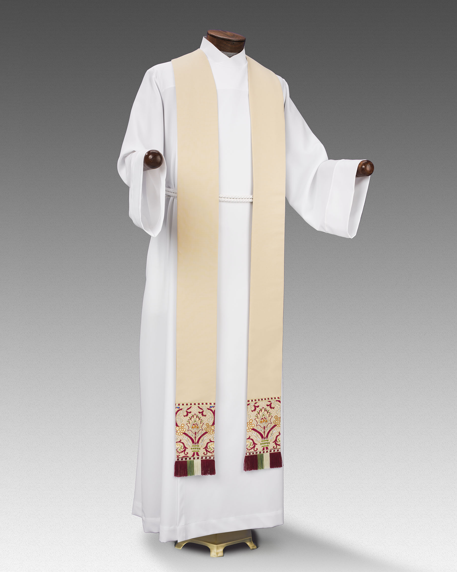 CM Almy | Ivory Pastor's Broad Stole with Red Coronation Tapestry