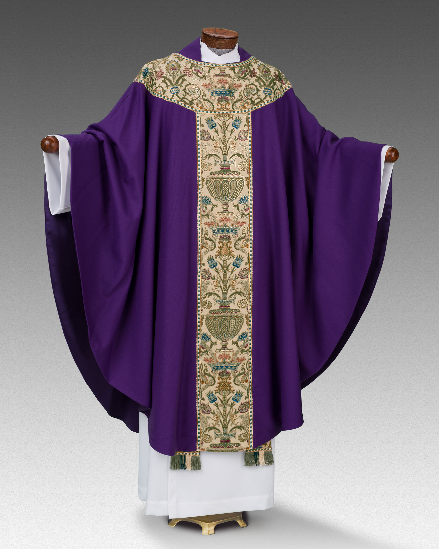 CM Almy | Purple Chasuble and Stole with Green Coronation Tapestry